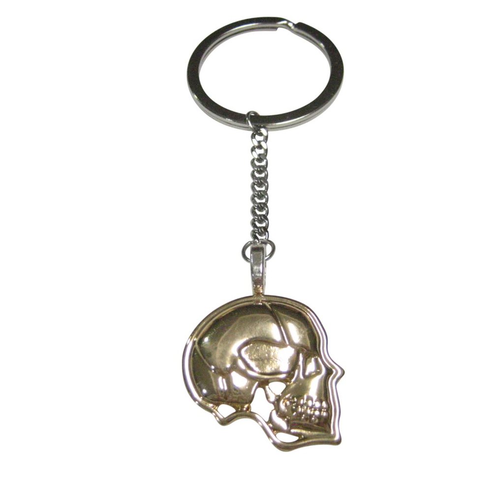 Gold Toned Large Anatomy Skull Pendant Keychain - Gem